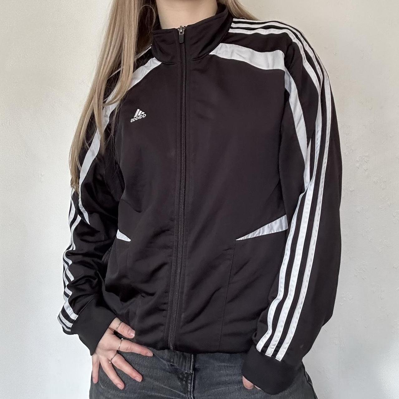 vintage adidas black zip up tracksuit jacket size... - Depop