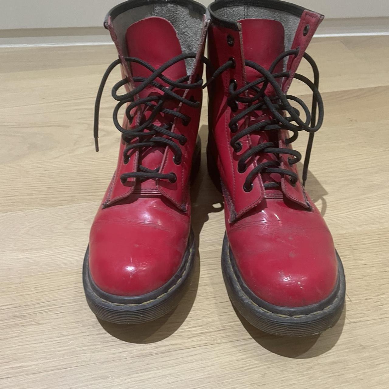 Cherry red doc martens. Like brand new, worn only a... - Depop