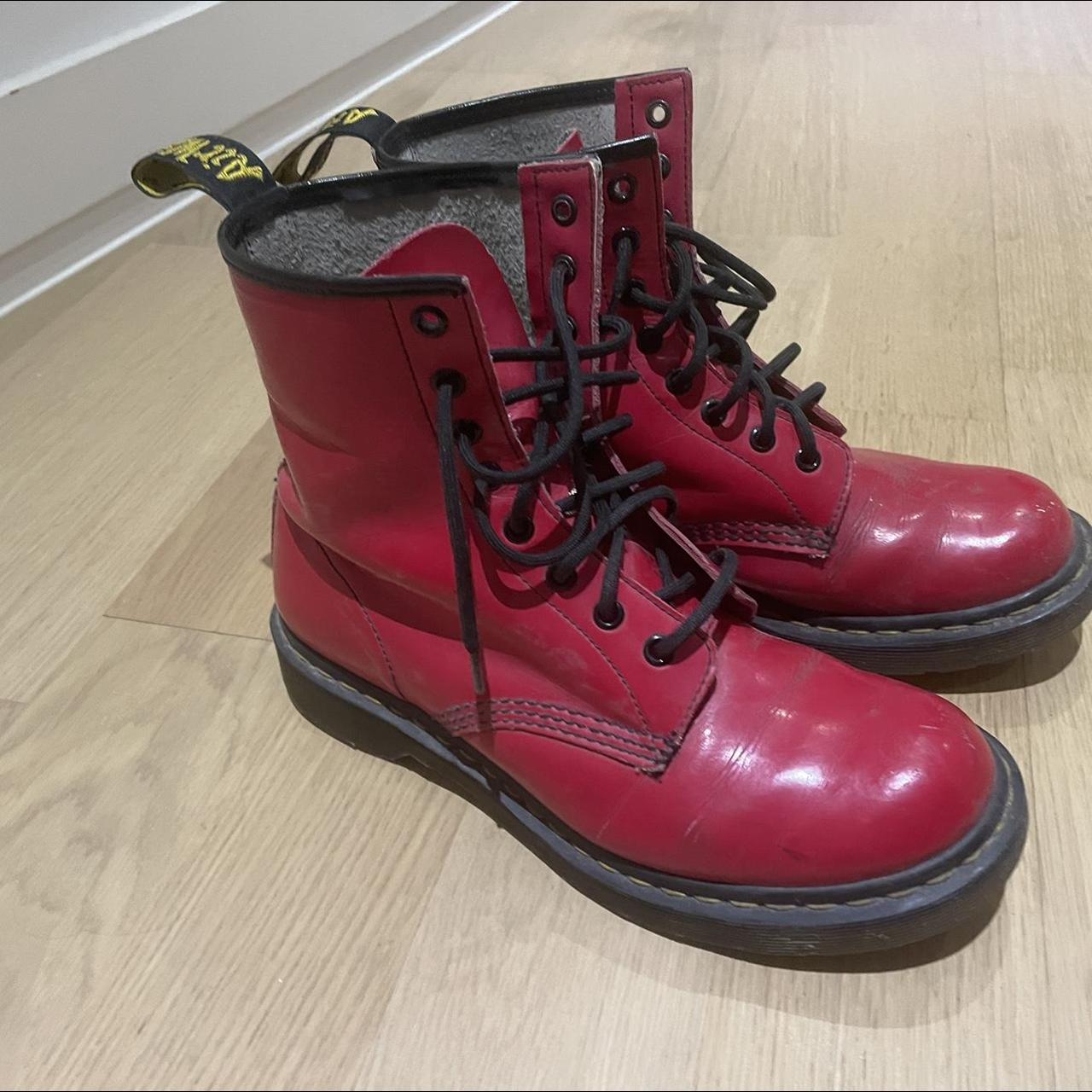 Cherry red doc martens. Like brand new, worn only a... - Depop