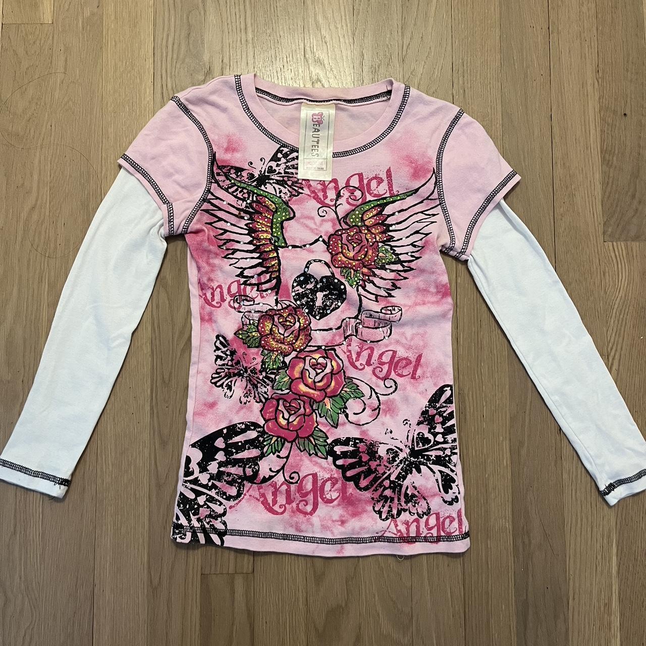 Vintage Angel Angel long sleeve top with a pink and... - Depop