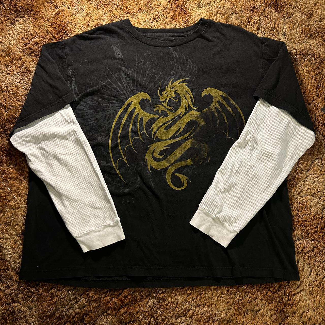 Y2K Gold Dragon Graphic Thermal Longsleeve... | Depop
