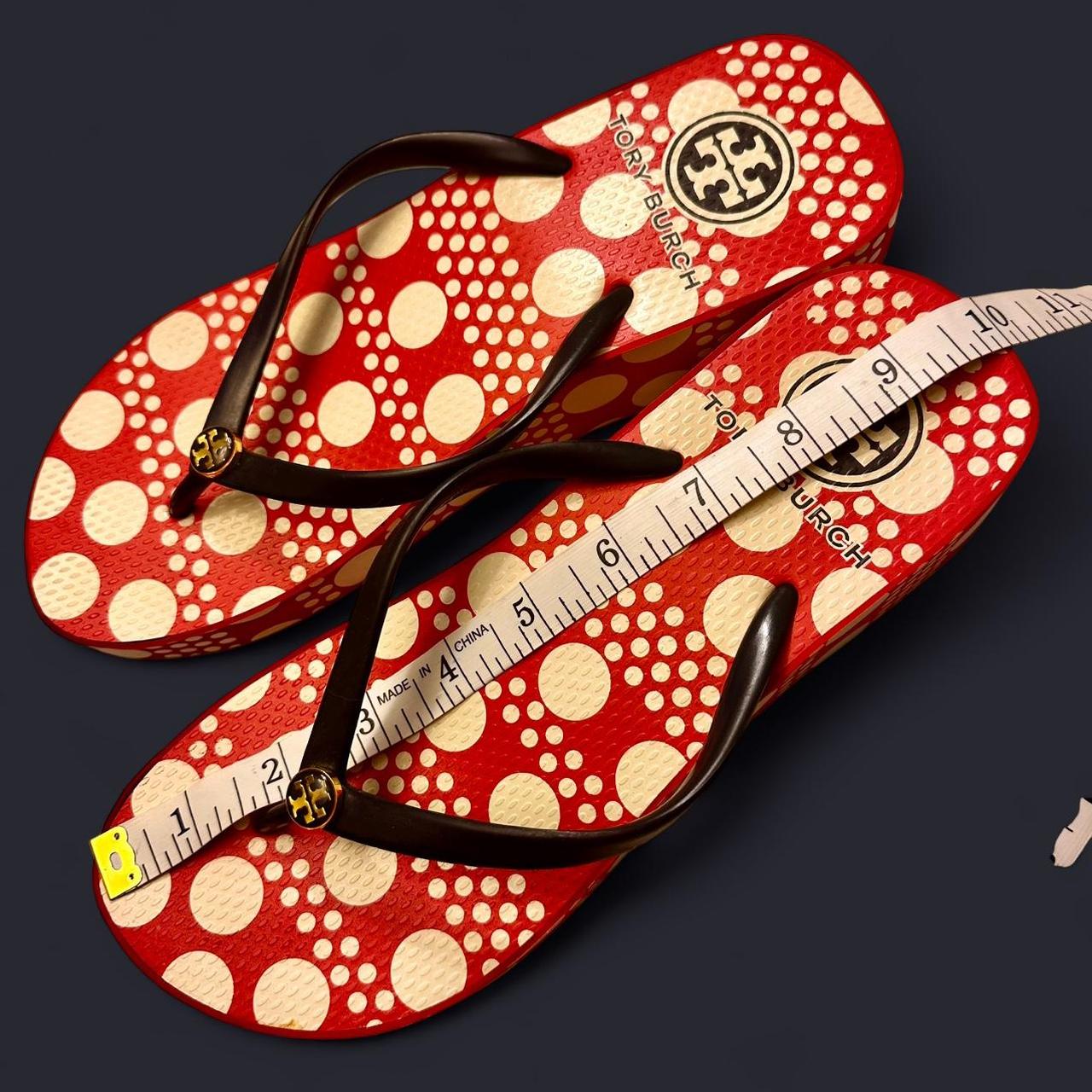Y2K Tory Burch Wedge Flip Flops - Red & White Polka... | Depop