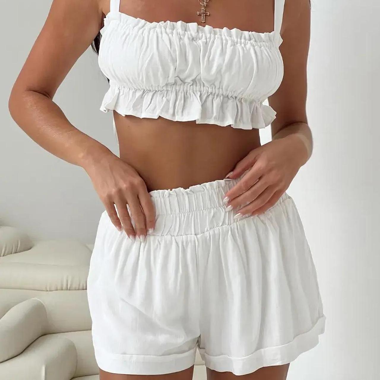 Babson high waisted white ruffle shorts Part of a... - Depop
