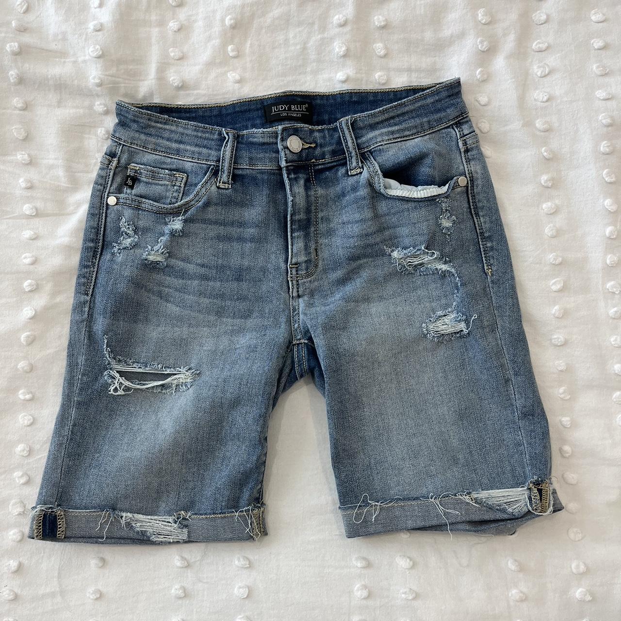 small Judy Blue ripped blue jean shorts - Depop