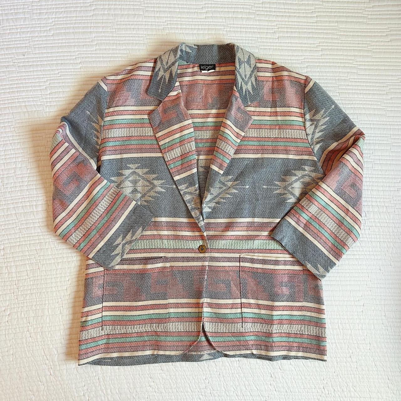 Vintage 1980s pastel Aztec print blazer with... - Depop