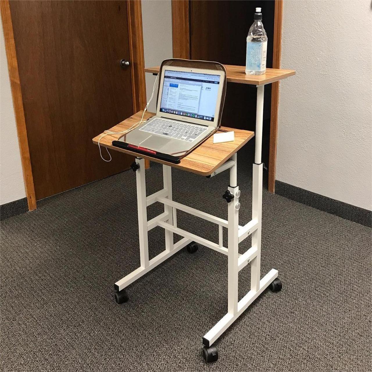 Oak Mobile Standing Desk Adjustable Height Portable... - Depop