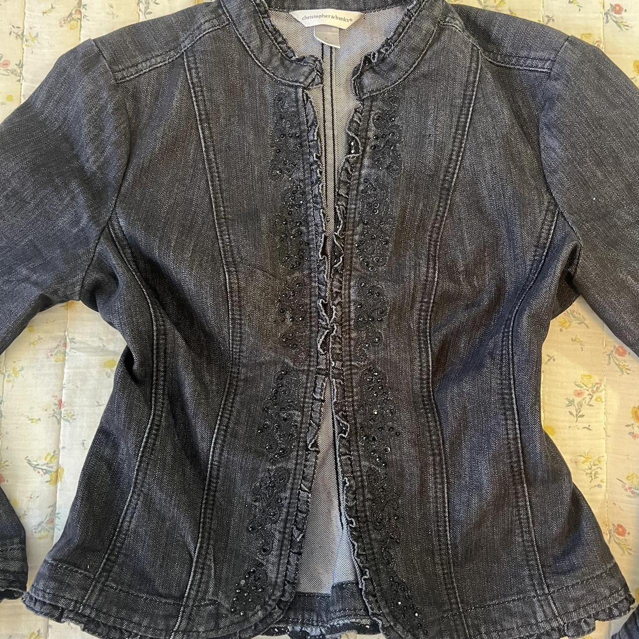 🖤Black denim jacket with ruffles and lace details,... | Depop