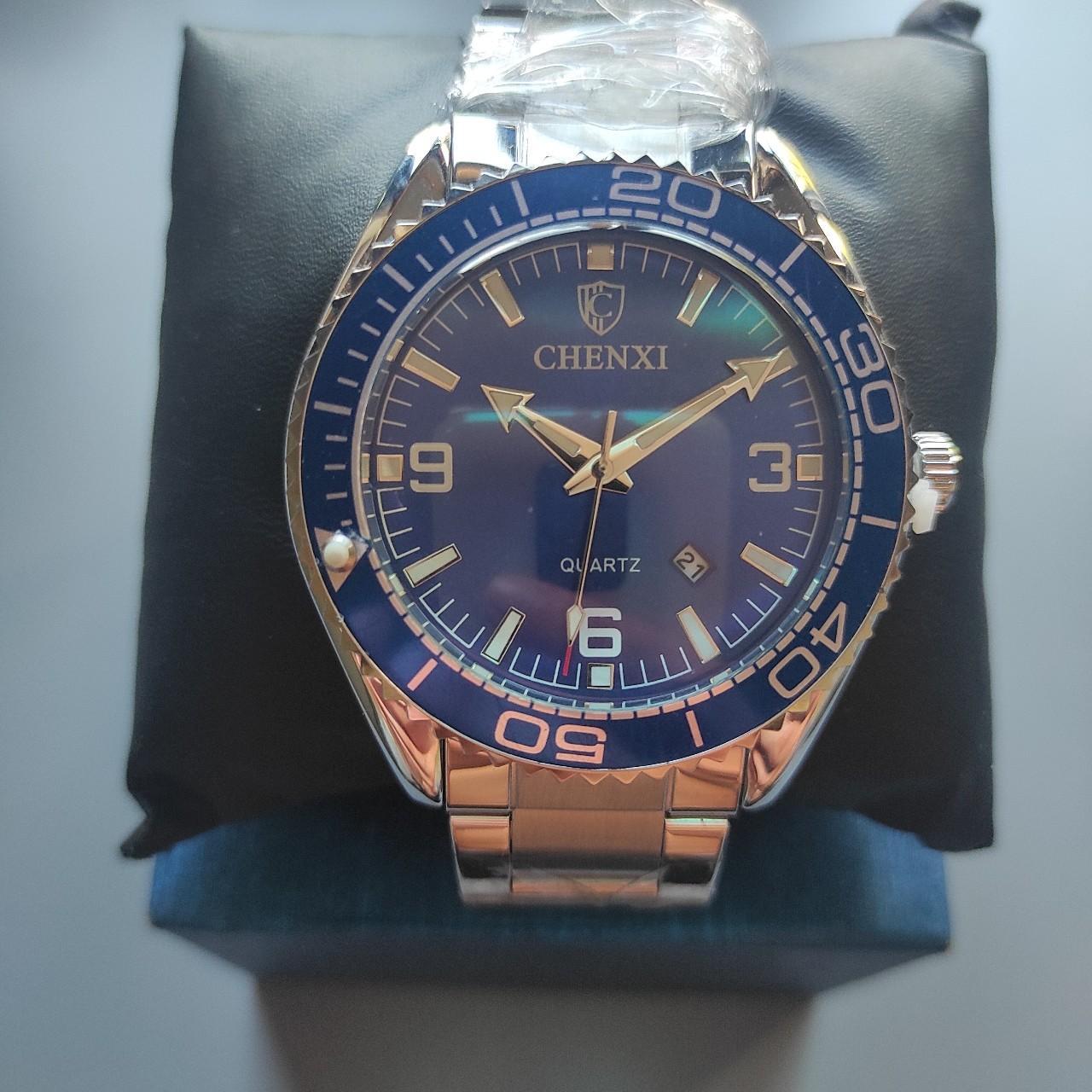 Classic Business Luxury Mens Blue and Silver Watch... - Depop