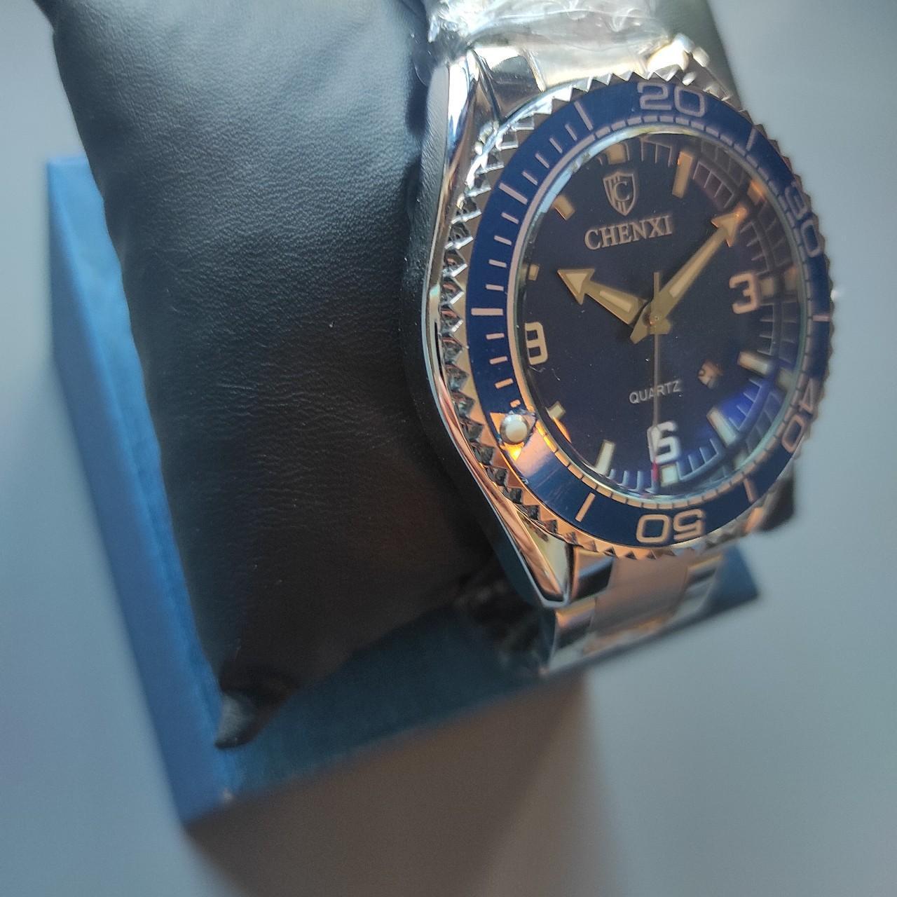 Classic Business Luxury Mens Blue and Silver Watch... - Depop