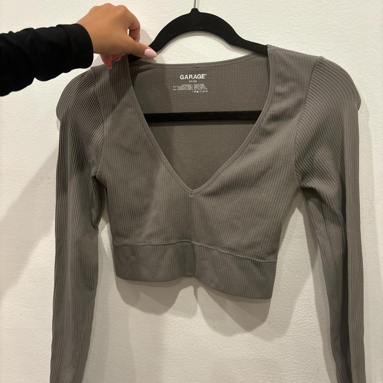 garage grey long sleeve v neck top - Depop