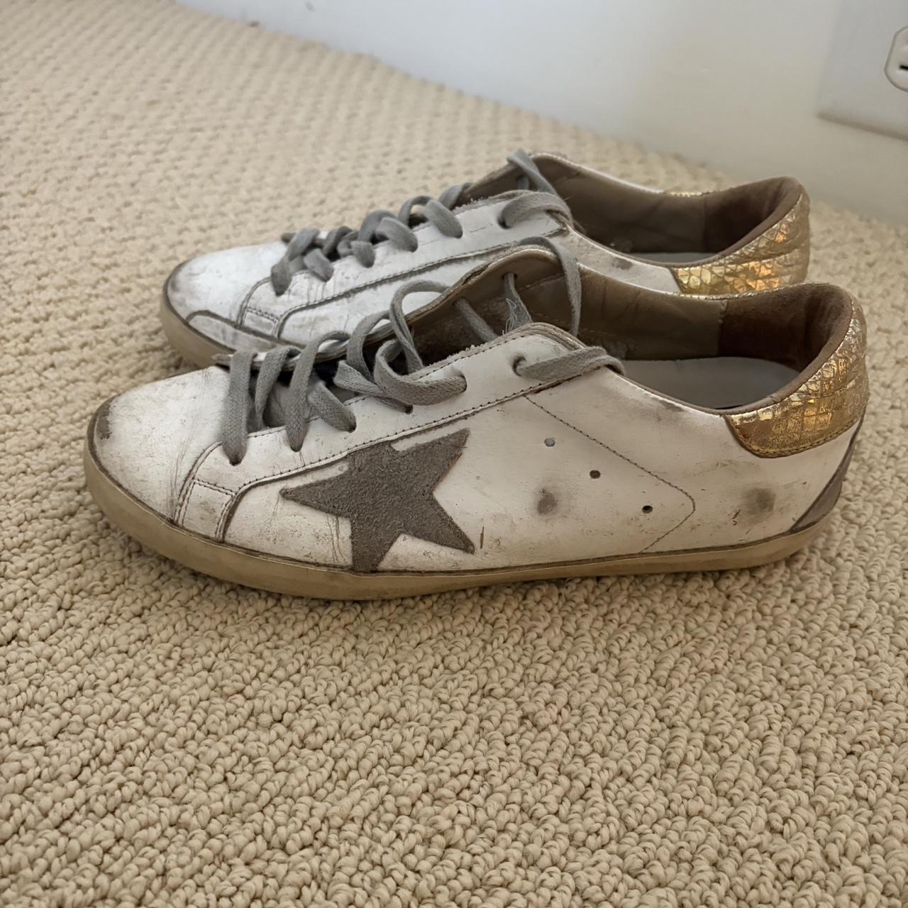 Golden goose sneakers metallic gold, distressed,... | Depop