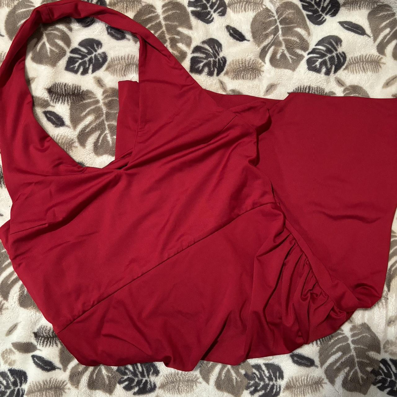 wine red halter top with a ruffle at the bottom!... - Depop