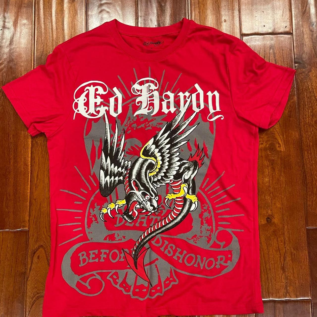 Red Ed Hardy graphic tee #streetwear | Depop