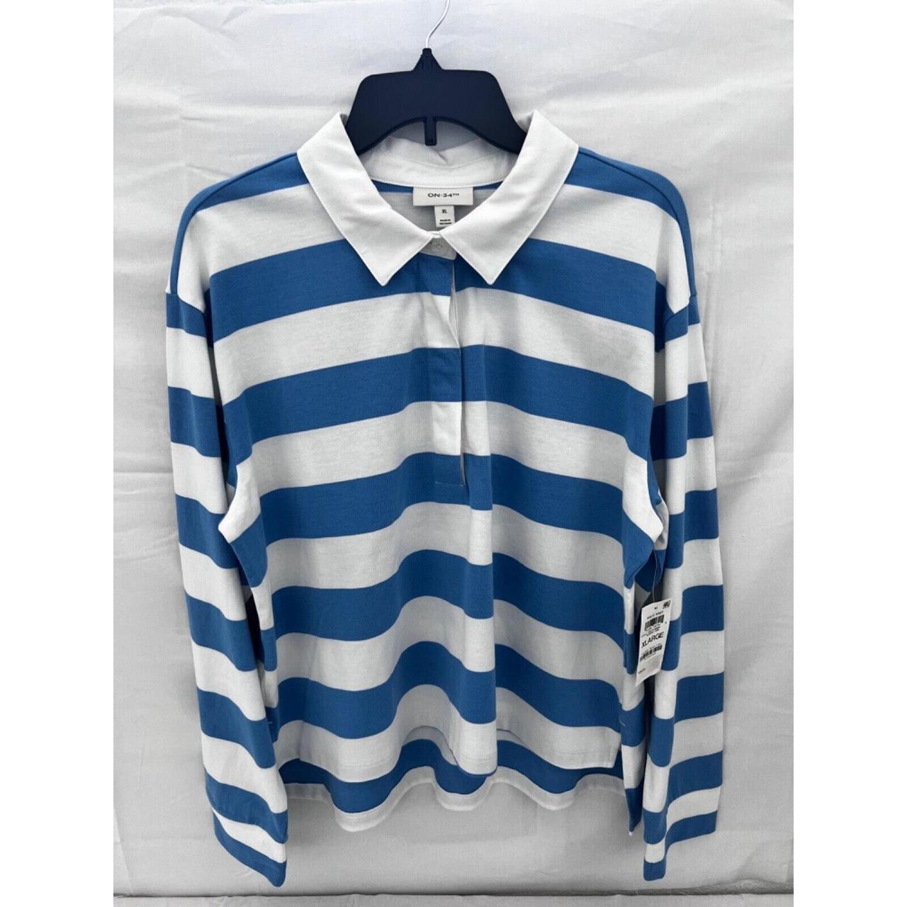 This Blue & White Striped Long Sleeve Polo Shirt in... | Depop