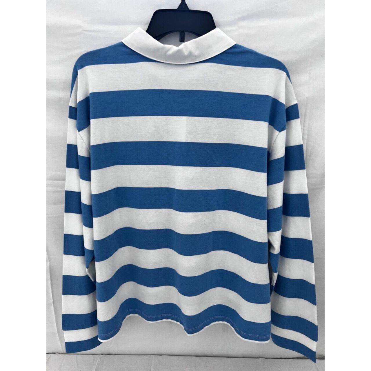 This Blue & White Striped Long Sleeve Polo Shirt in... | Depop