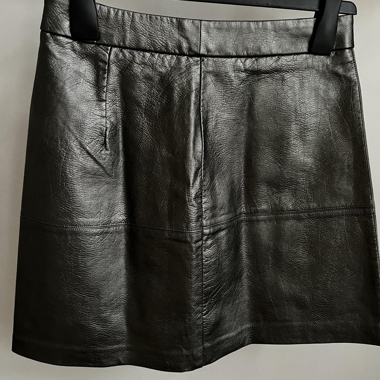 Silver leather mini skirt size 36 - Depop