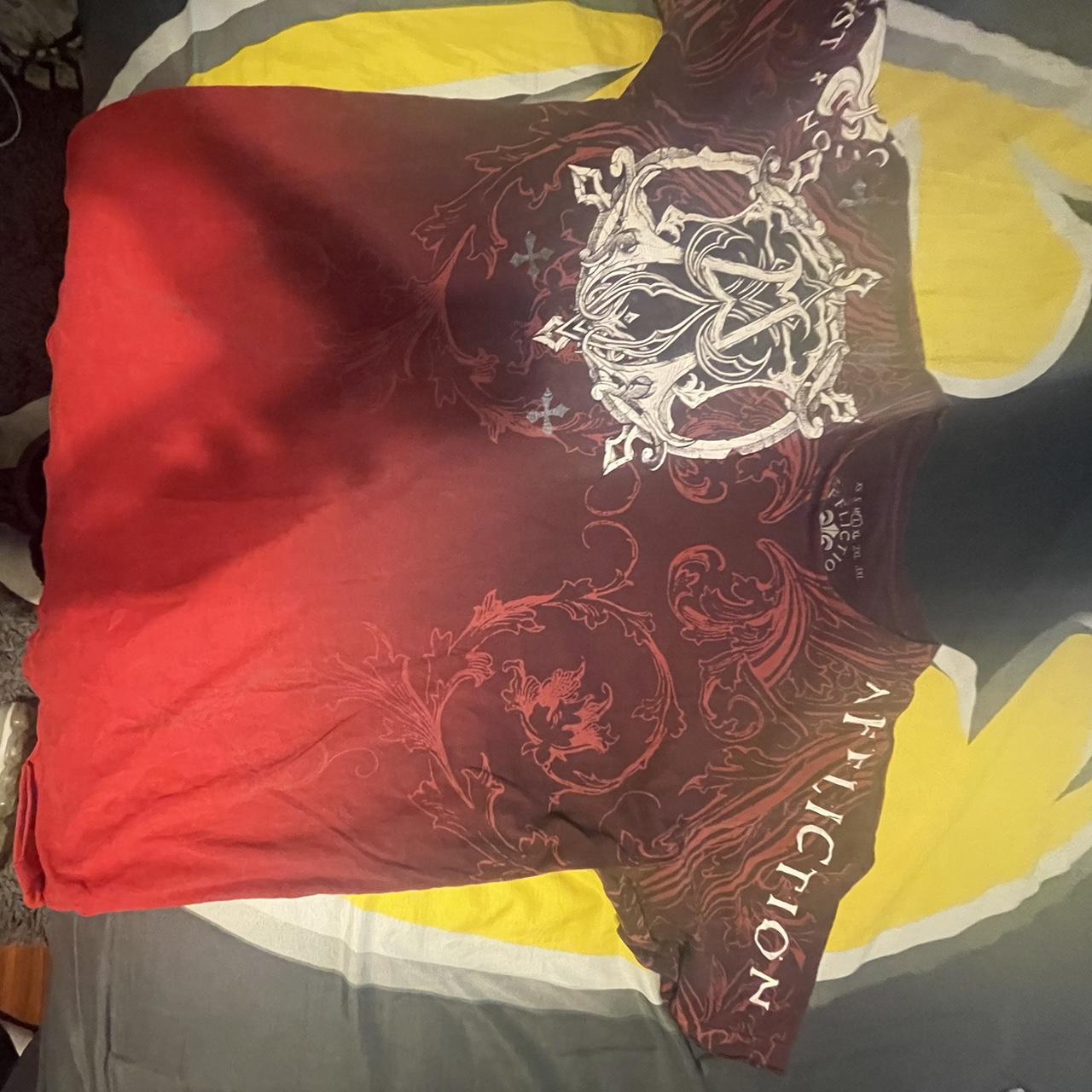 Red and white Affliction shirt - Depop