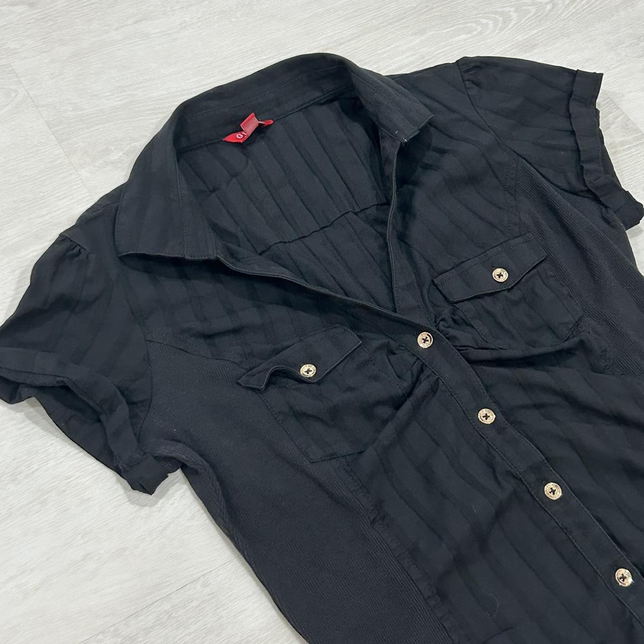 black guess y2k pinstripe button up blouse ☆... | Depop