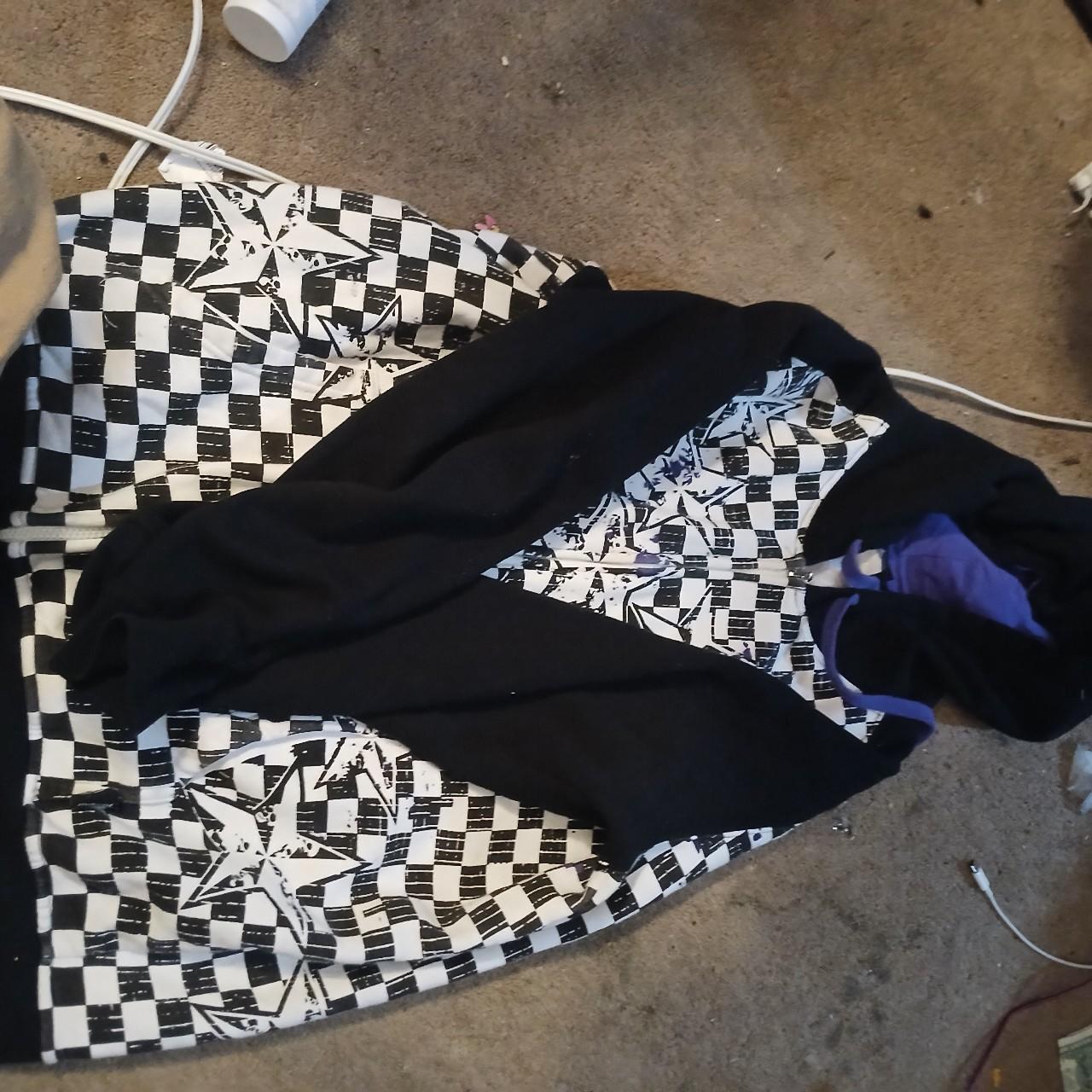 Black and white checkered star hoodie #emo | Depop