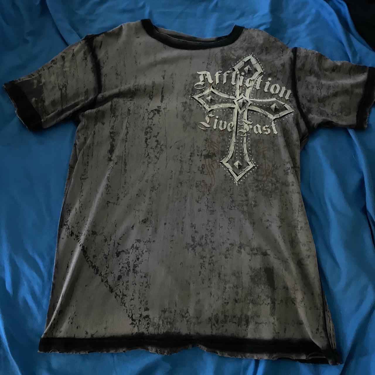 Black and Grey Affliction Cross T-Shirt Cross W/... | Depop