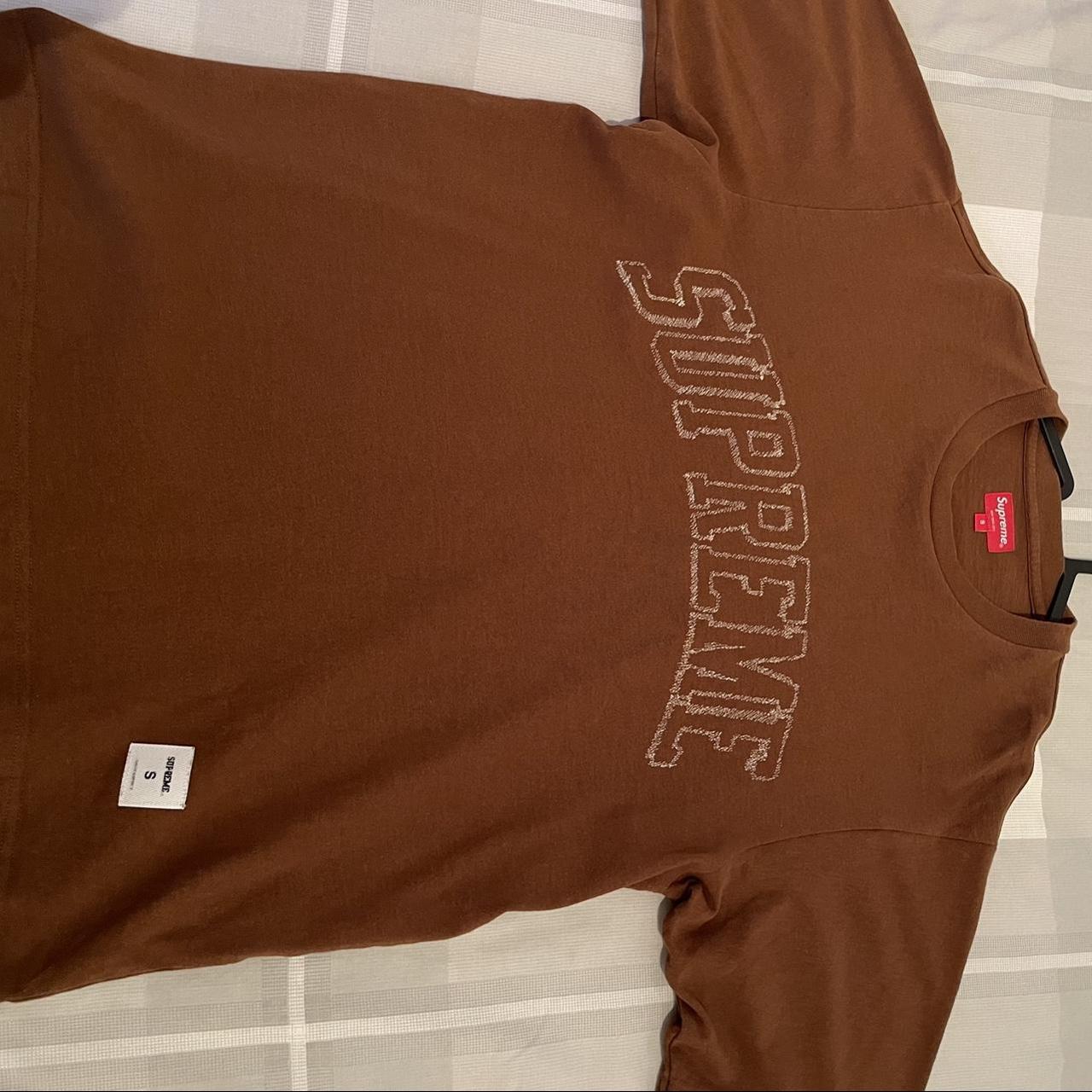 Brown supreme T-shirt in size small cones slightly... - Depop