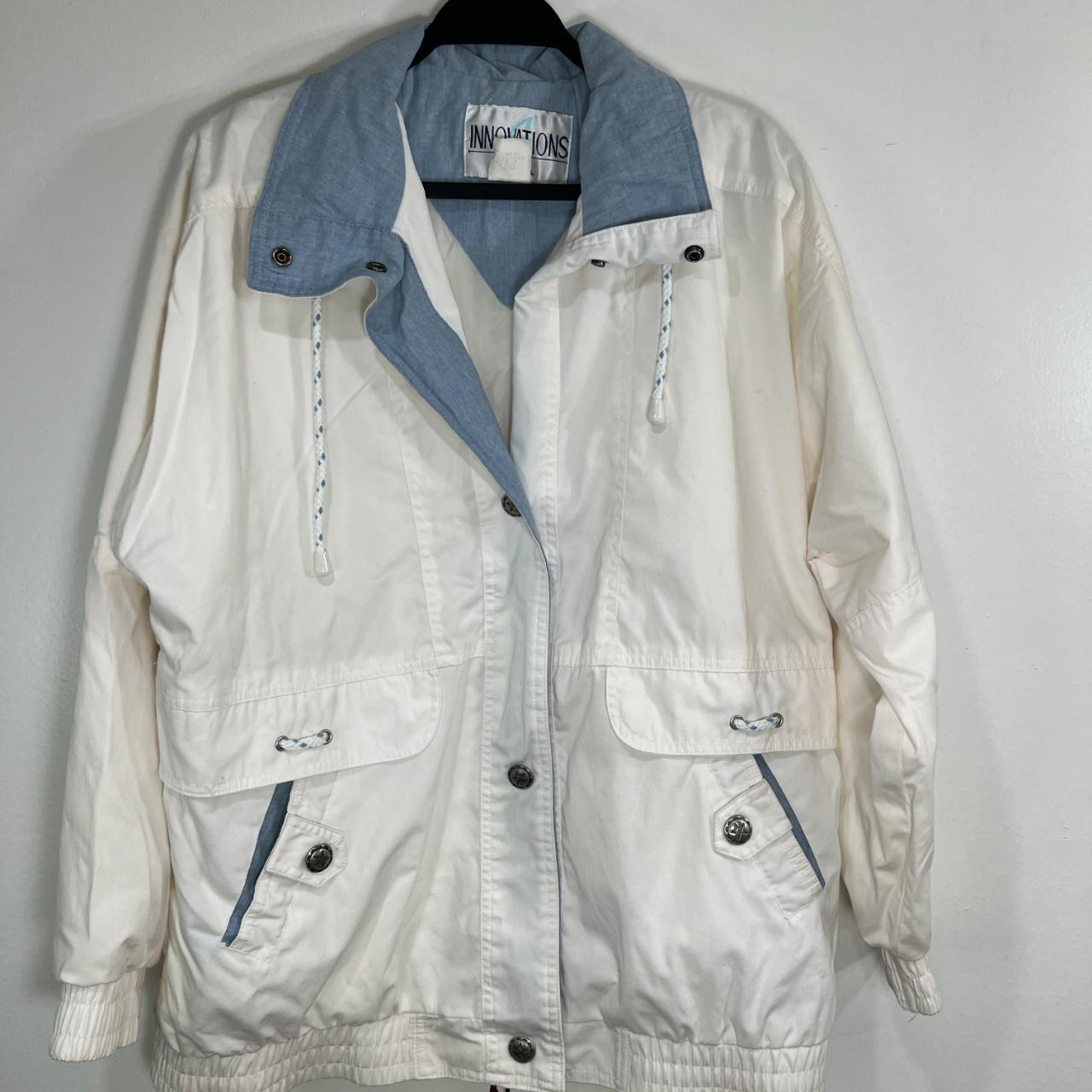 Vintage light weight blue and white button-up... - Depop