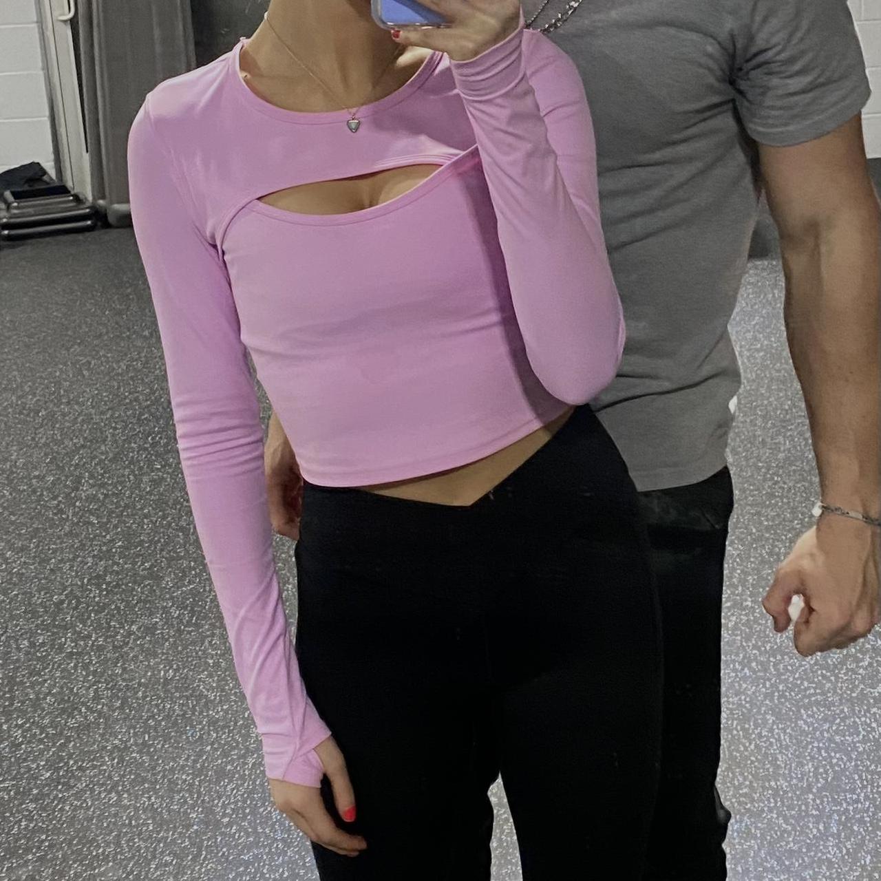 - -halara xs peony pink long sleeve workout... | Depop