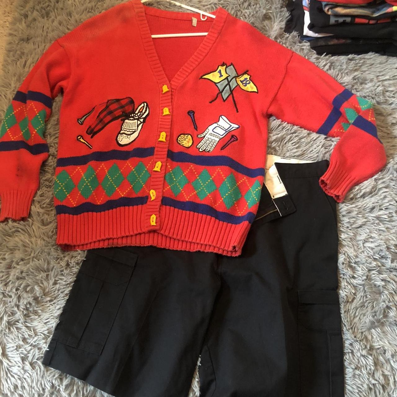 VINTAGE GOLF CARDIGAN RED SWEATER WITH GOLFING... - Depop