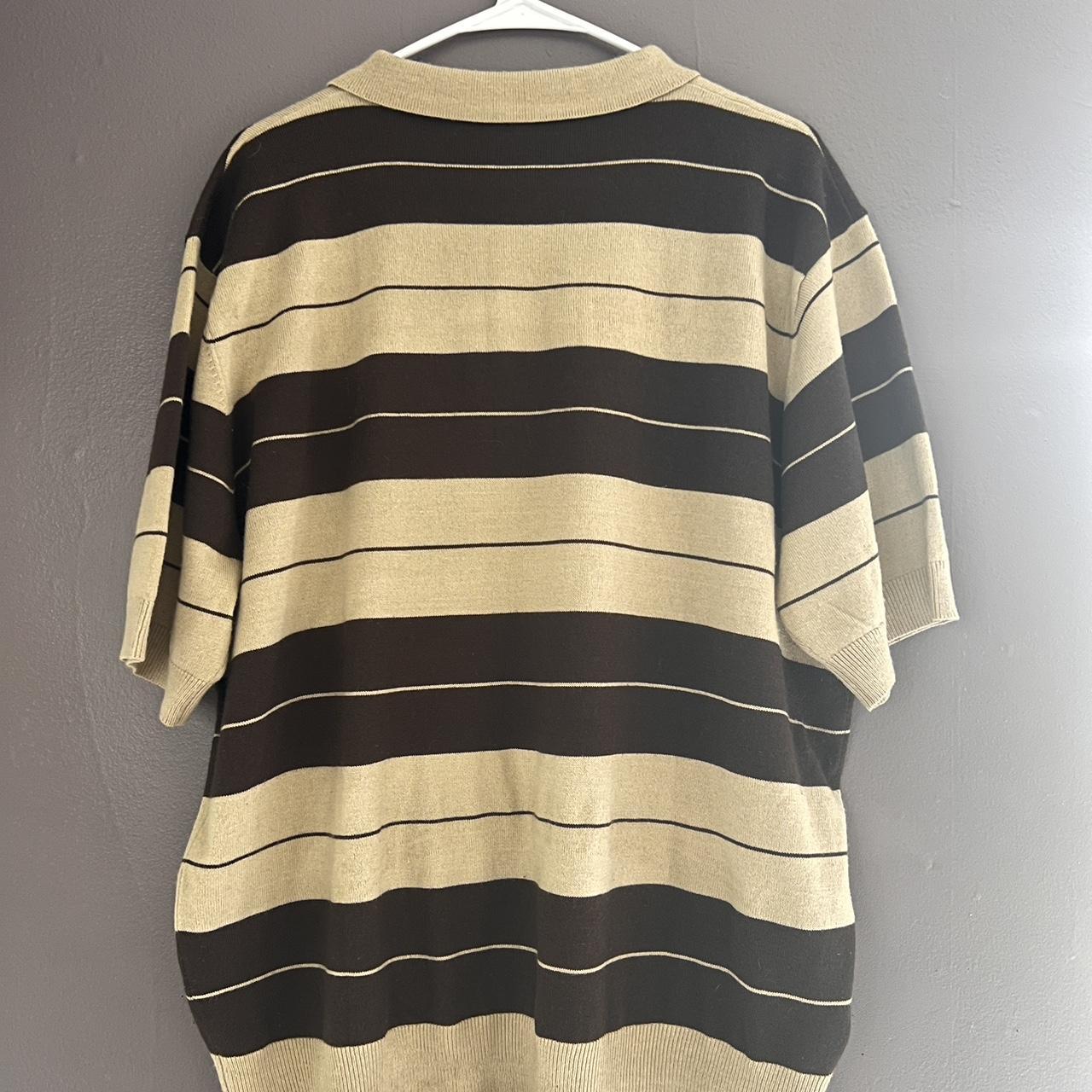 stripped short sleeve half button up collard charlie... - Depop