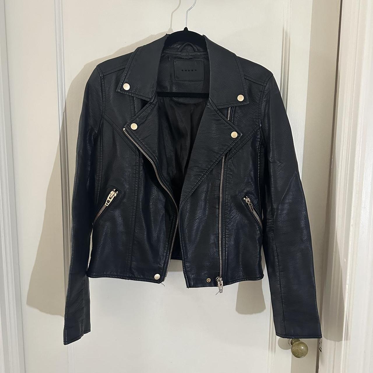 Blank NYC vegan leather moto jacket with gold details. - Depop