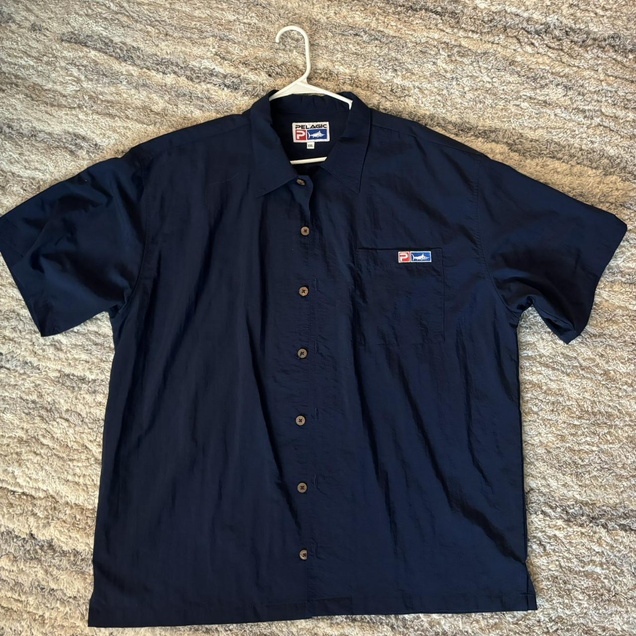Navy blue short sleeve button up shirt - Depop