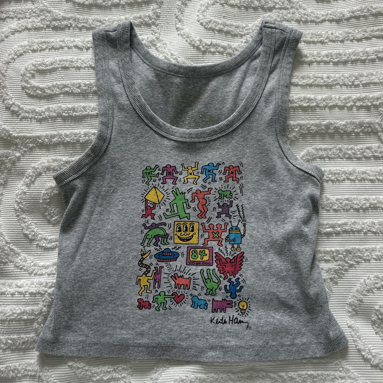 Grey Keith Haring graphic tank top #KeithHaring - Depop