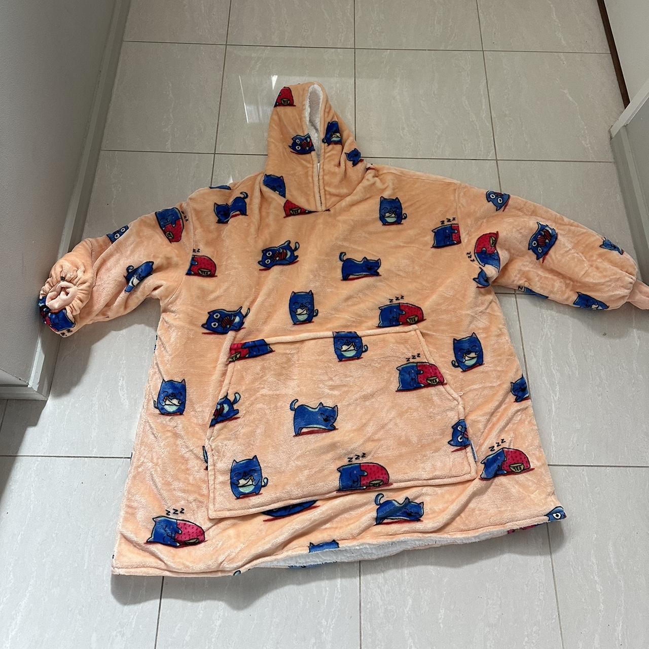 Orange Oodie with Blue Cats perfect for winter... - Depop