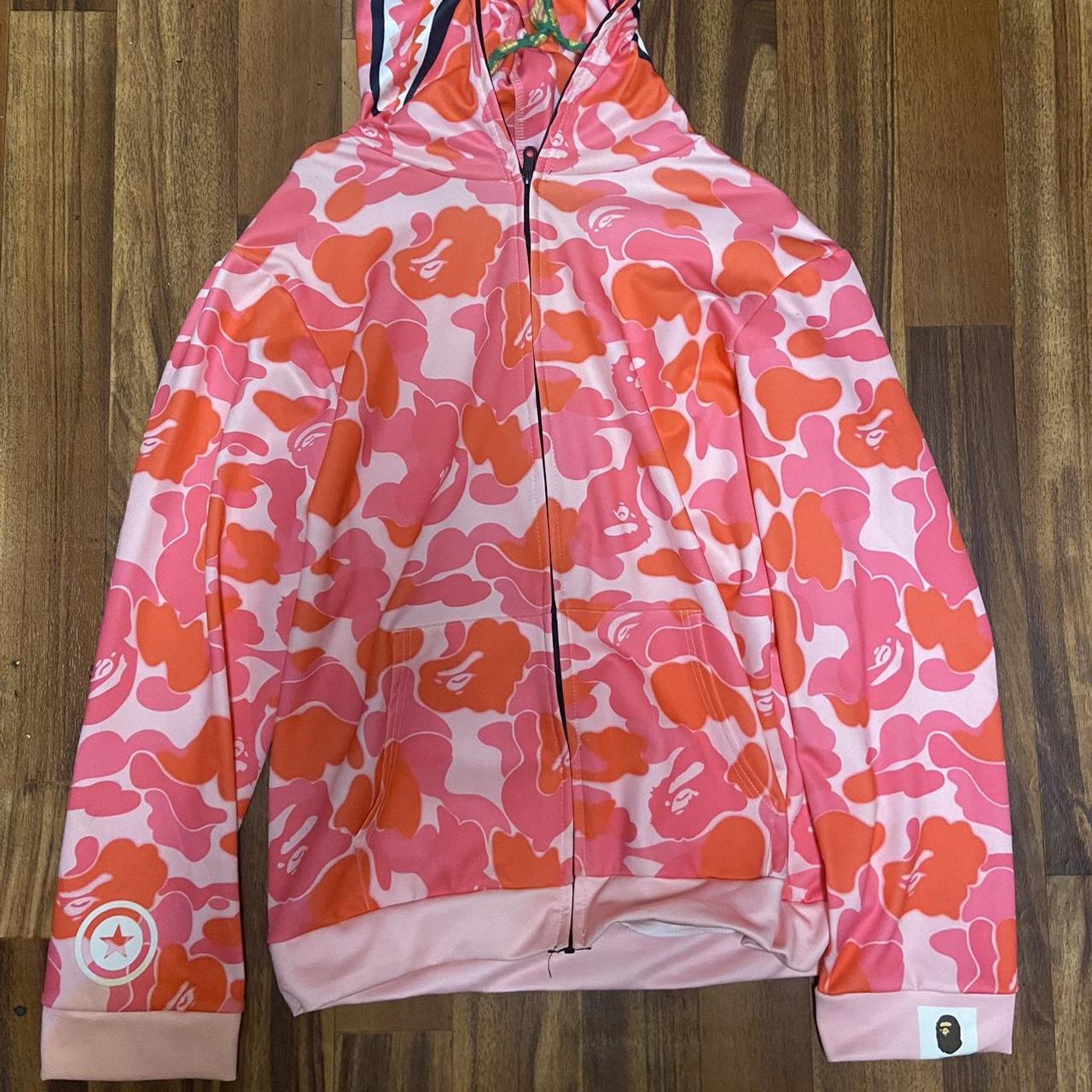 bape pink sweater zipup worn 1x doesn’t fit me!... - Depop