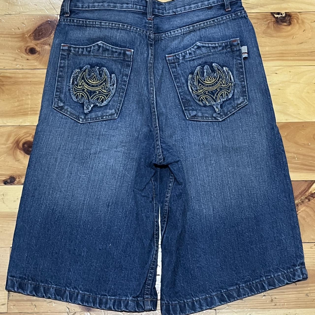 Sick super long and baggy indigo jorts with... | Depop