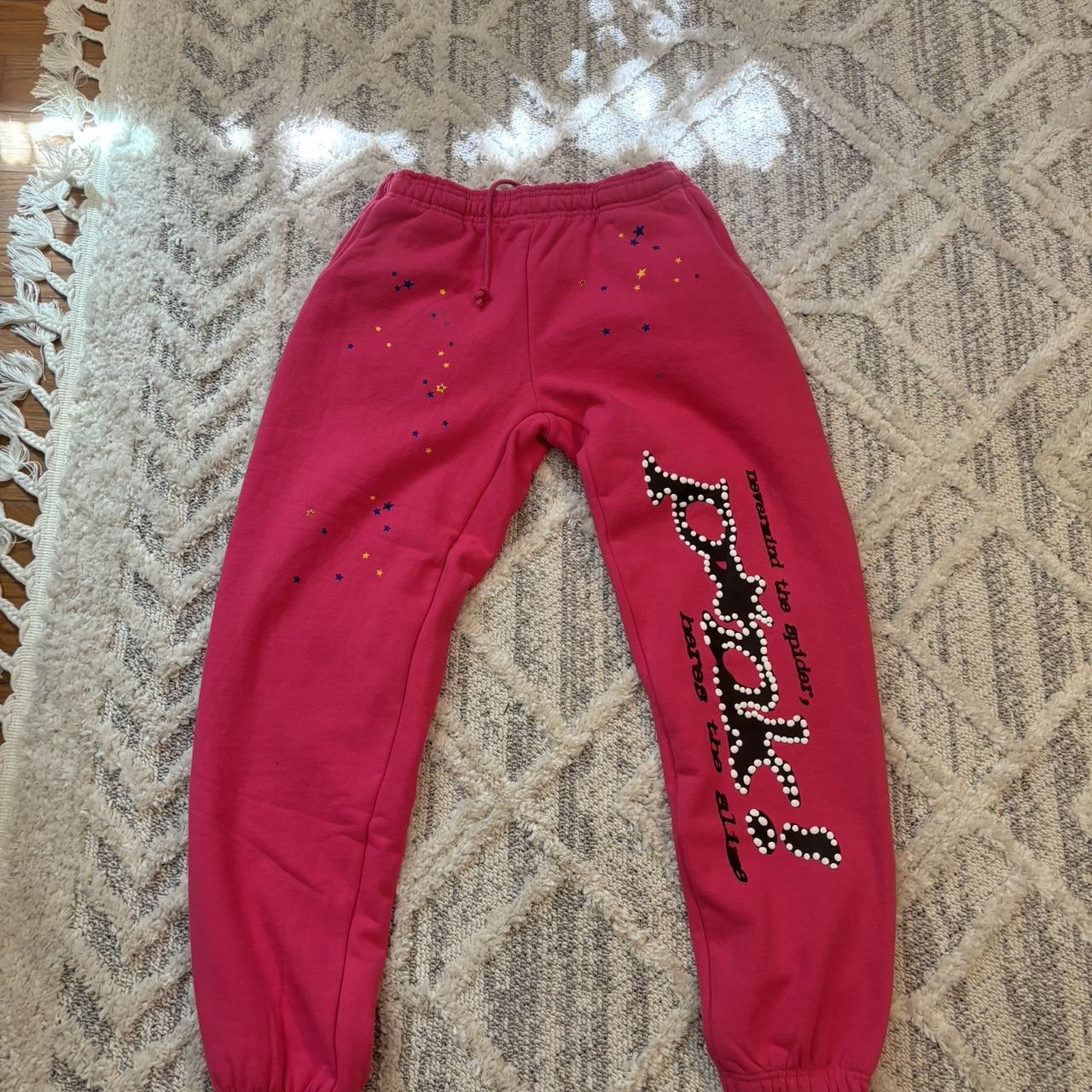 Pink Sp5der Sweatpants Only tried on Good quality... - Depop