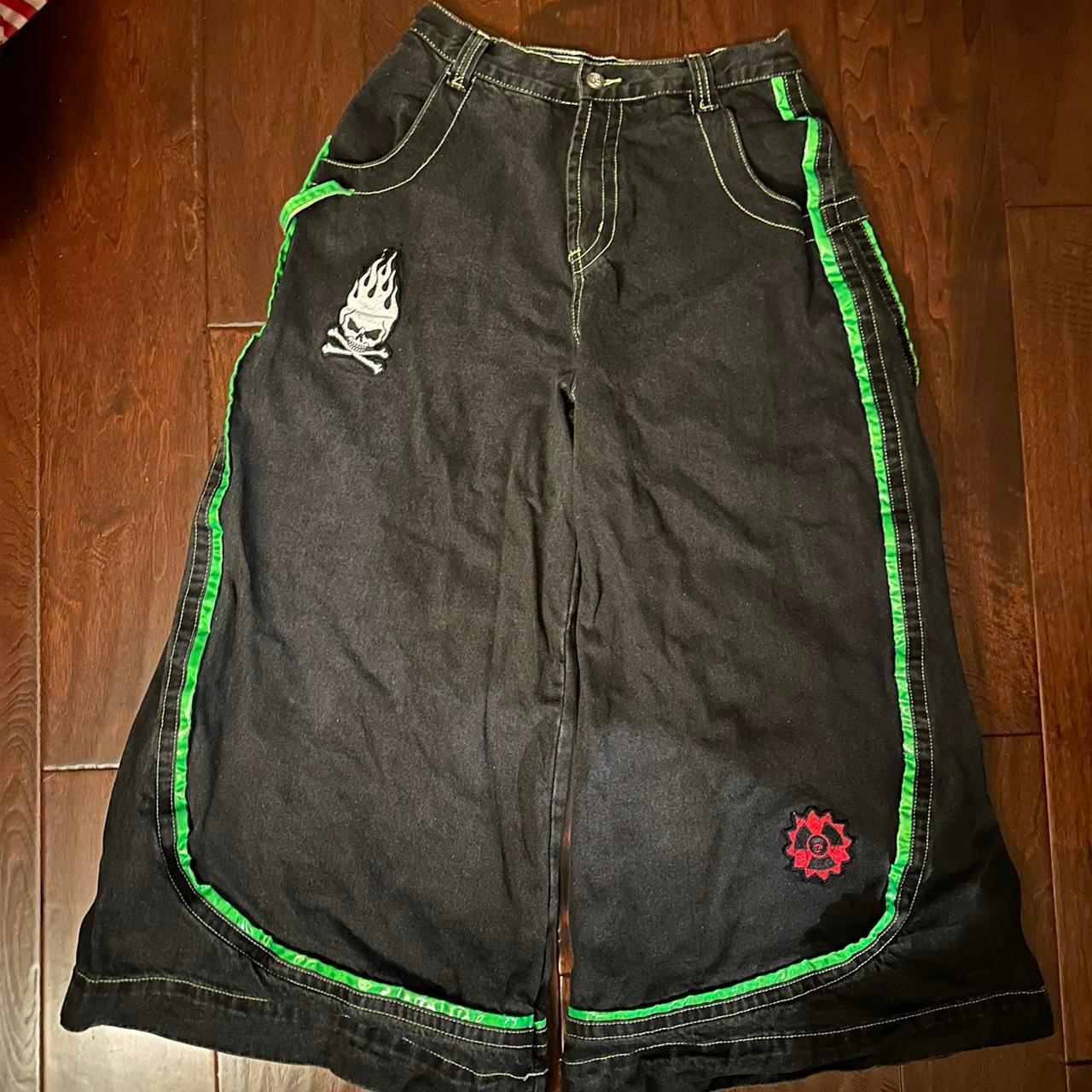 JNCO Men's Black and Green Jeans INSANE Jnco-Style... - Depop