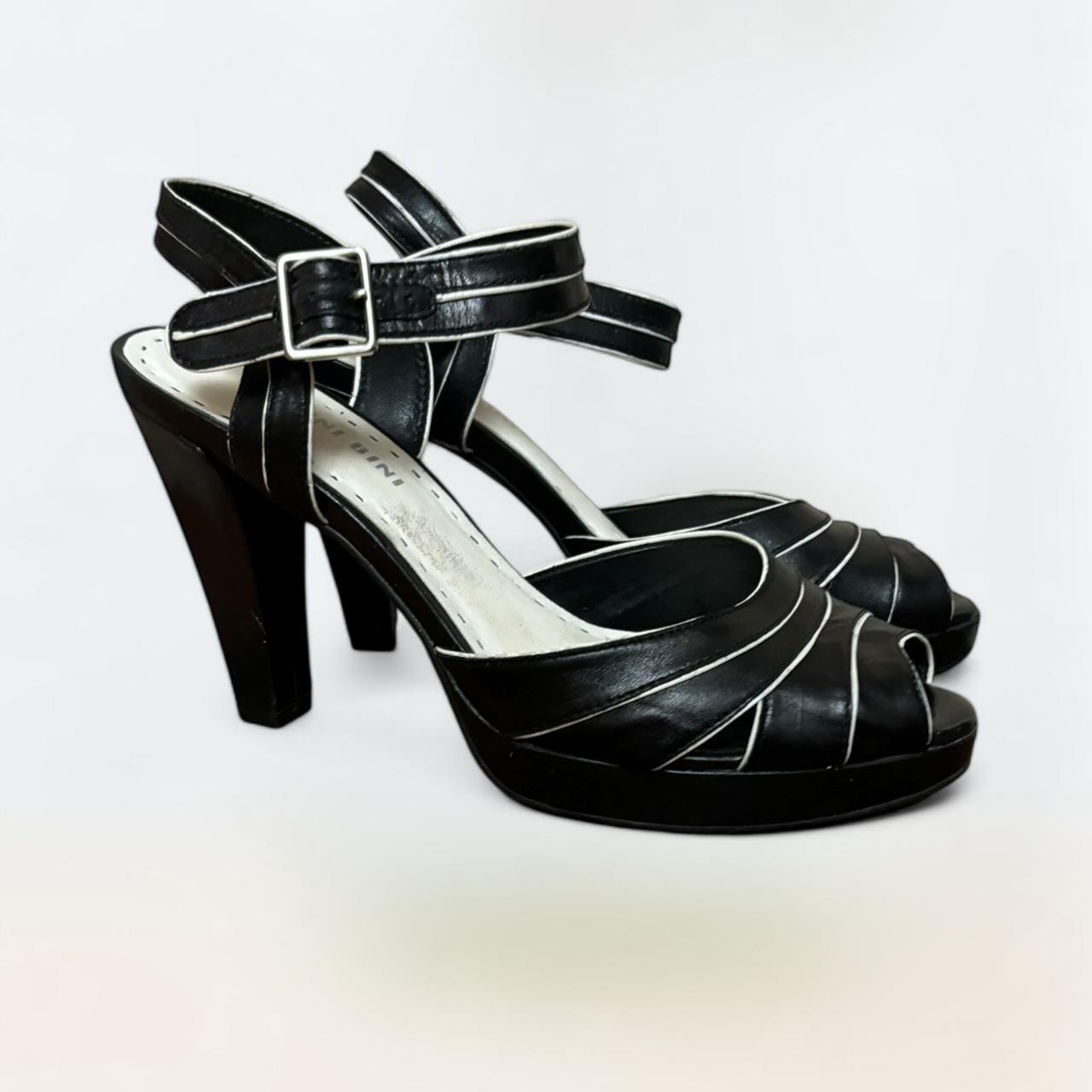 Gianni Bini black and white leather peep toe pumps ... - Depop