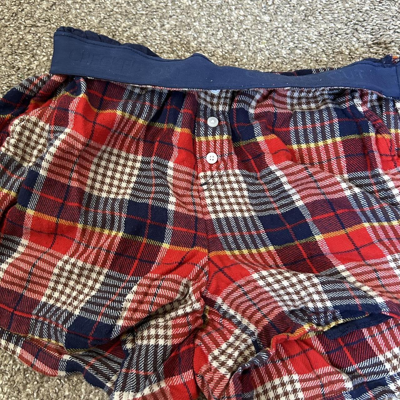 Red and blue plaid boxer shorts with pockets... - Depop