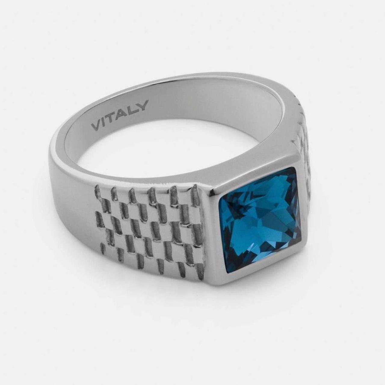 Vitaly Stainless Steel Blue Stone Ring- Size 8 Used... - Depop