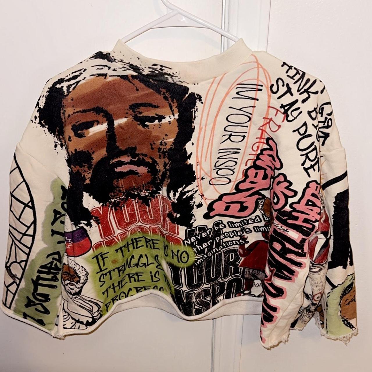 INSPO WRLD Cream distressed graphic cropped tee Men... | Depop