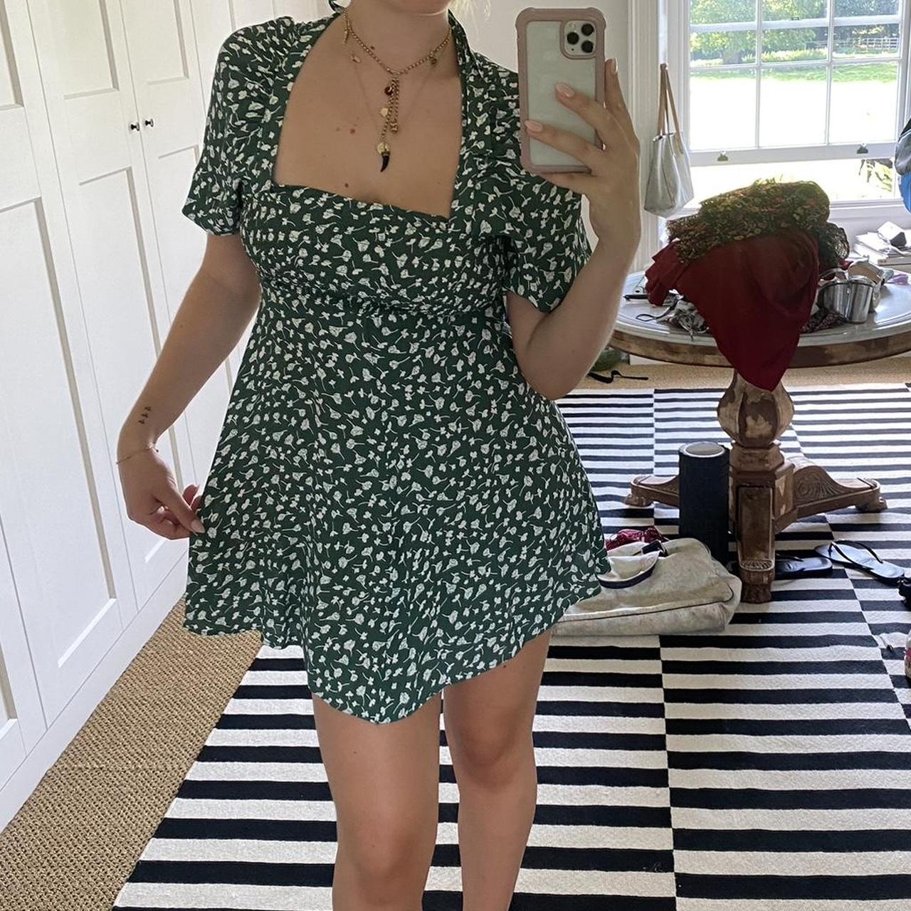 ASOS green floral flowy mini dress with puffy... - Depop