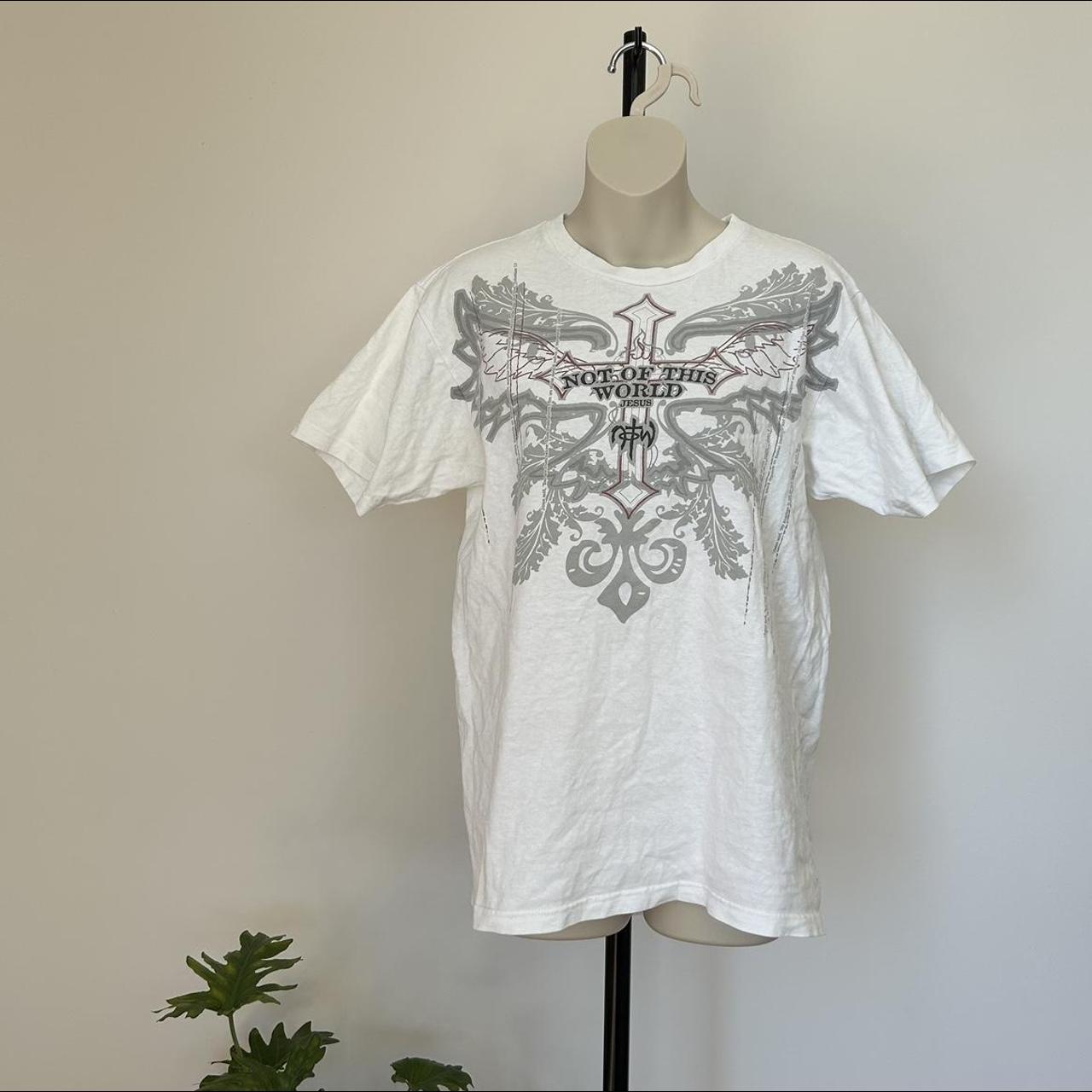 white gothic style graphic tee brand: not of this... - Depop