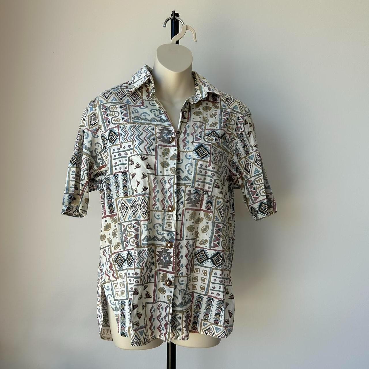 vintage retro 80s button up blouse brand: bernini... - Depop