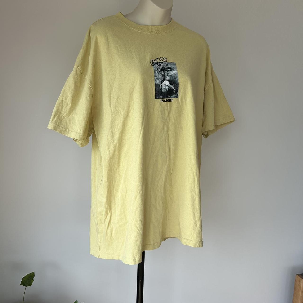 unisex yellow graphic t-shirt brand: insight size:... - Depop
