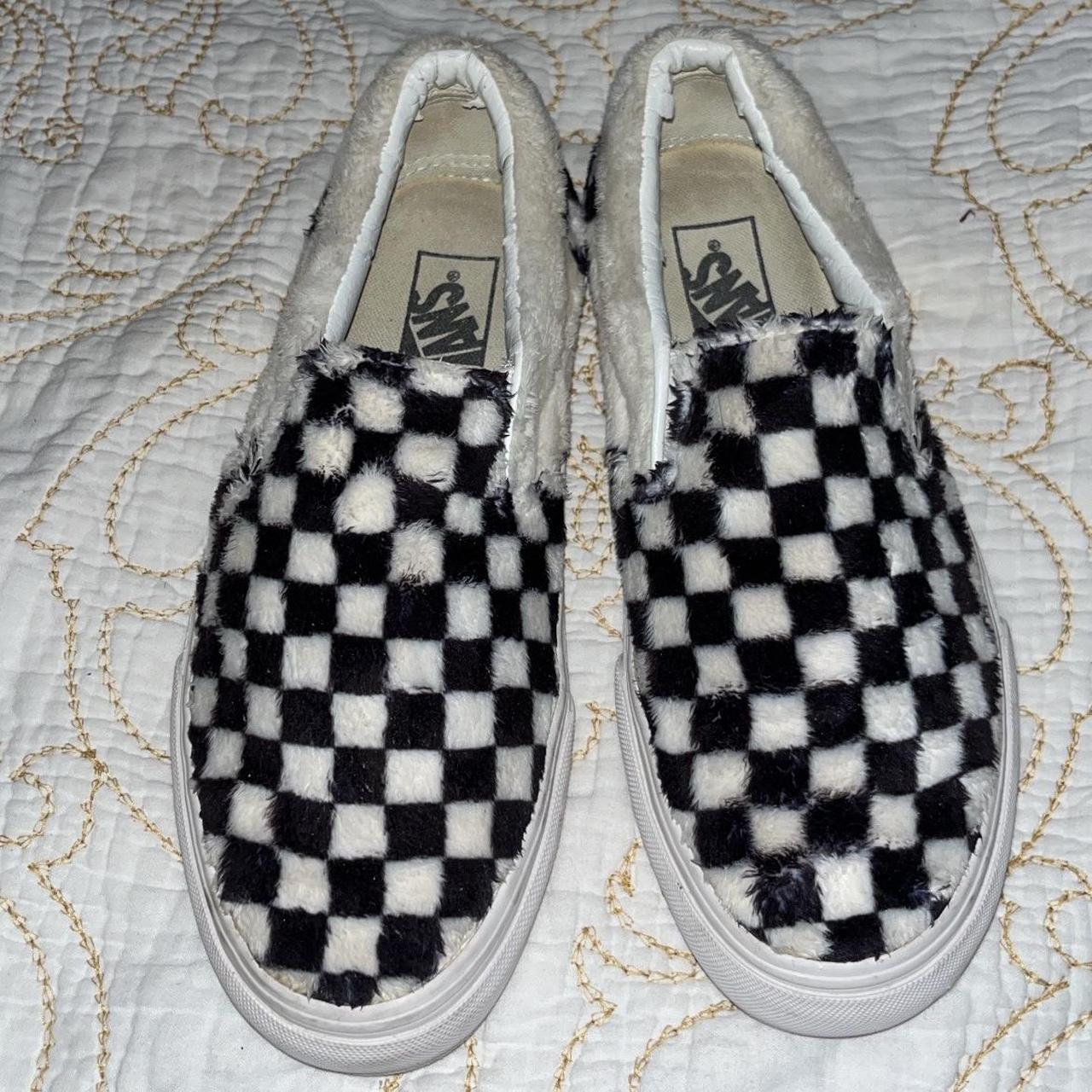 fuzzy checkered vans size 6.5 men’s, 8 women’s - Depop