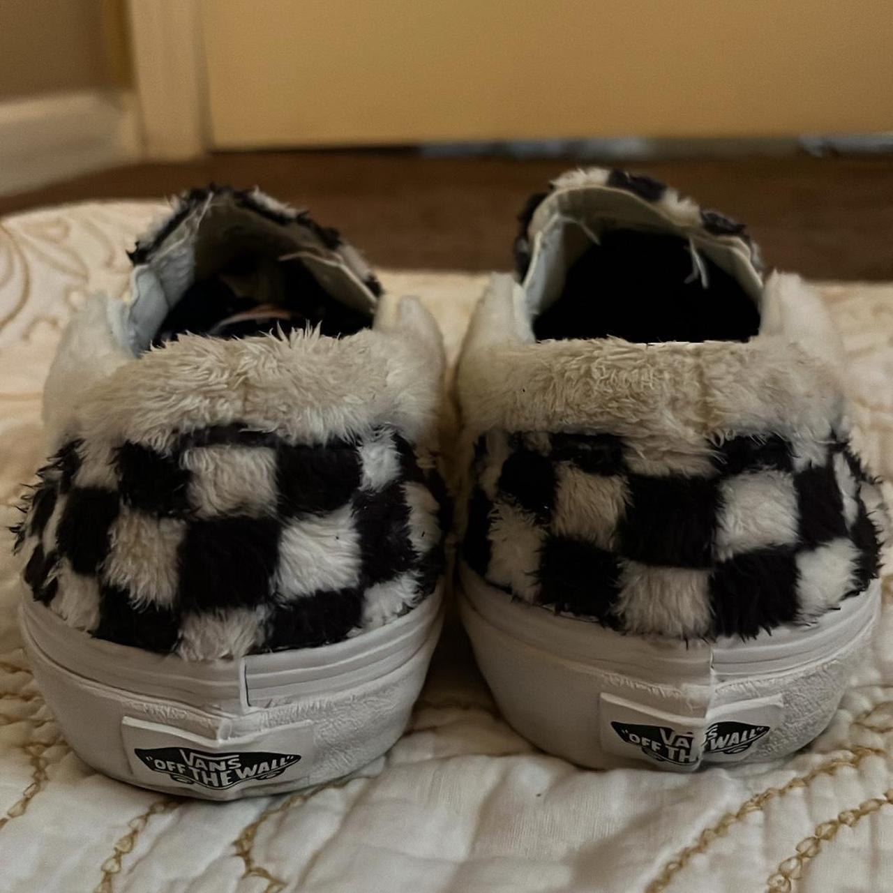 fuzzy checkered vans size 6.5 men’s, 8 women’s - Depop