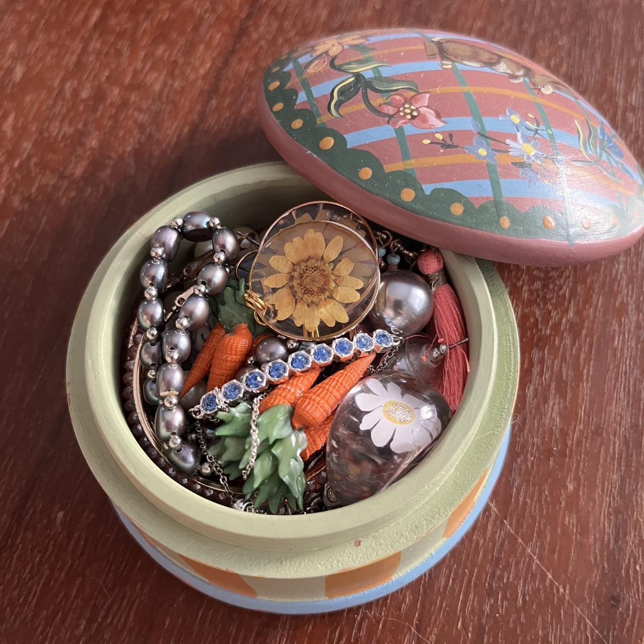 Hand painted Easter trinket box with easter jewelry... | Depop