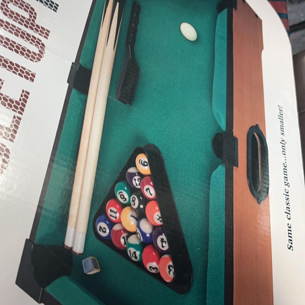 Retro pool table with cues and balls - Depop