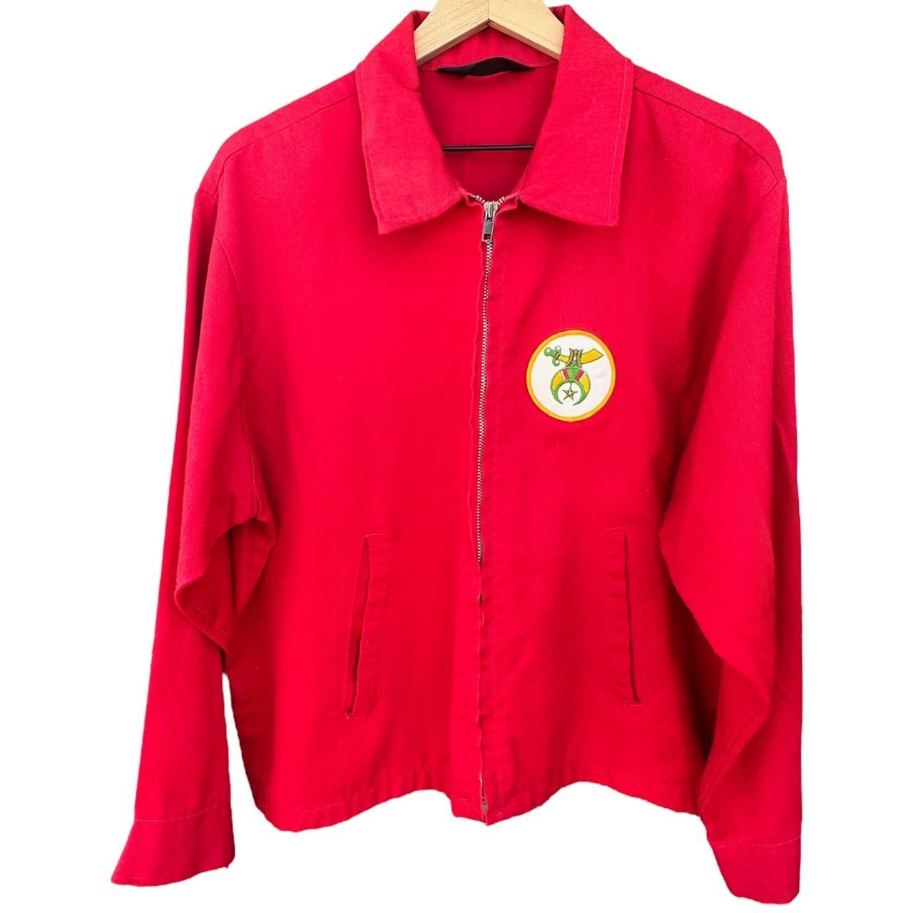 Vintage Red Zip-Up Jacket with Masonic Shriner... | Depop